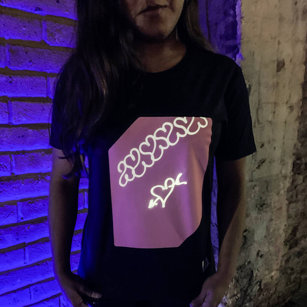 Childrens Interactive Pink Glow Tshirt In Black By Illuminated Apparel ...