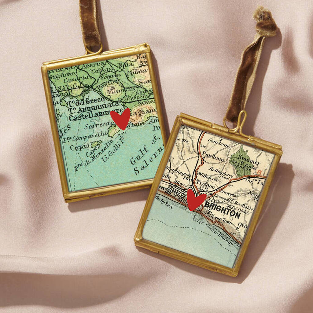 Personalised Vintage Map Decoration With Red Heart By Posh Totty ...