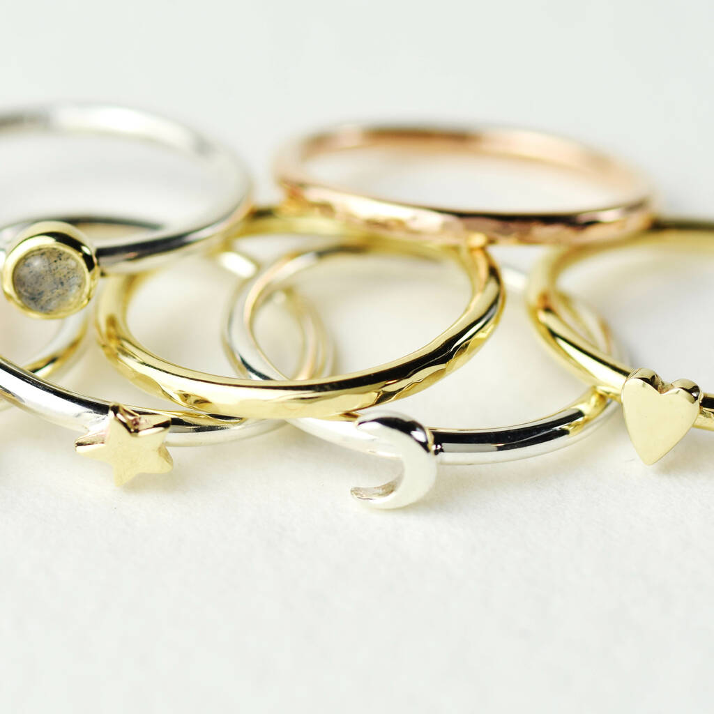 Silver Moon And Gold Star Stacking Ring Set By Alison Moore Designs