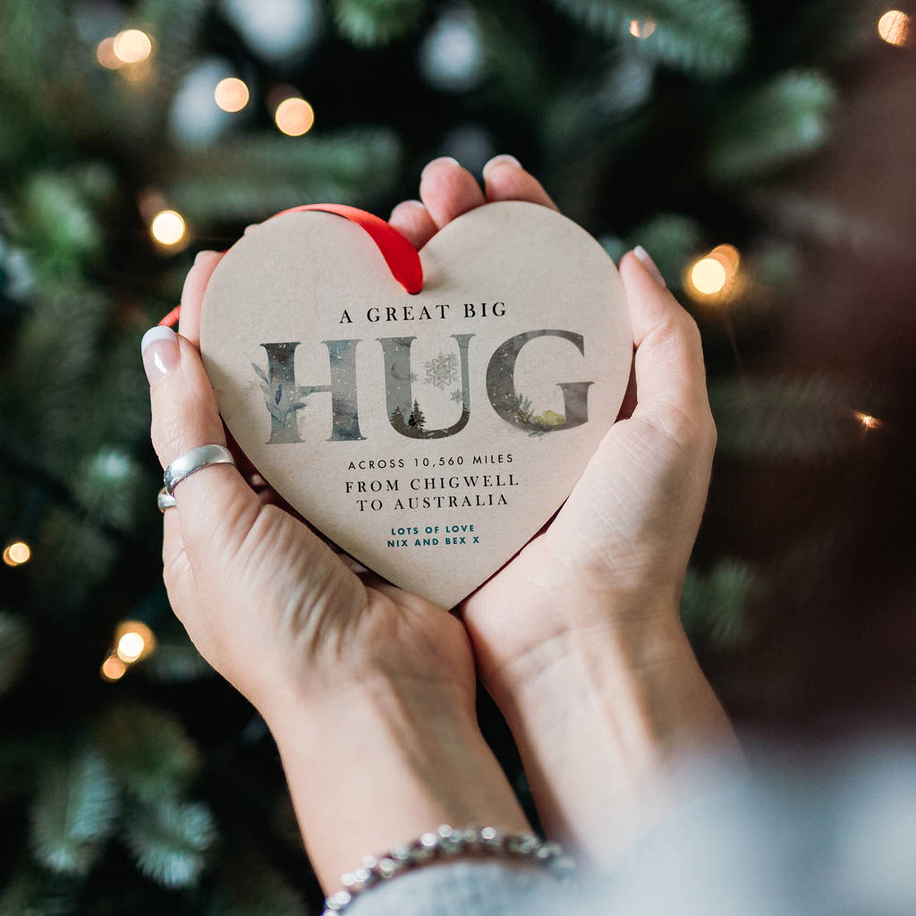 'hug Across The Miles' Christmas Heart Decoration By The Drifting Bear ...