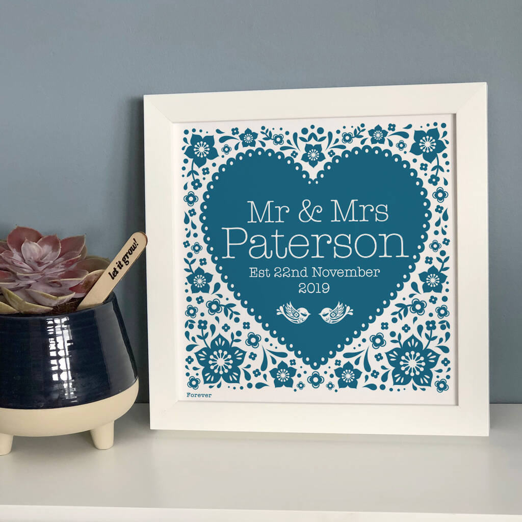 Framed Wedding Heart Personalised Print By Pepper Print Shop ...