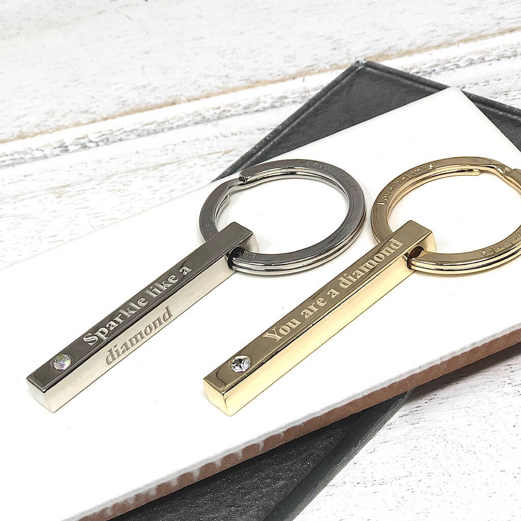 Personalised Bar Keyring With Rainbow Stone By Lovethelinks ...