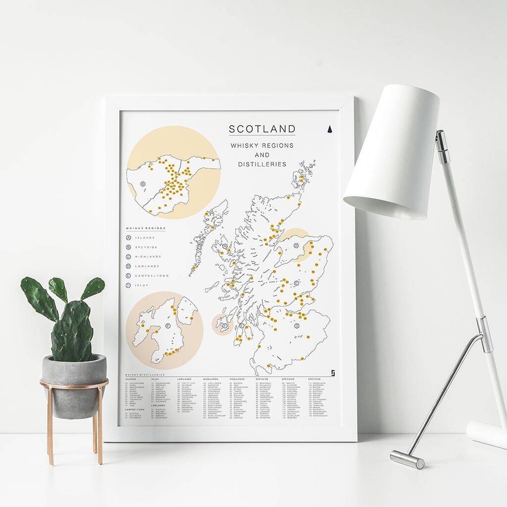 Scotland Scotch Whisky Map Inc Regions And Distilleries By Replay ...