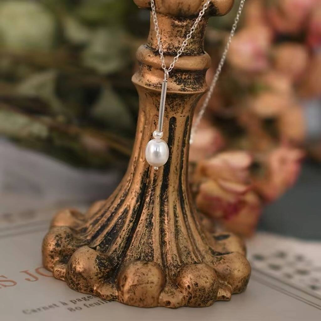 Chrisette White Ivory Silver Pearl Drop Jewel Gift Necklace By Sade Noveau