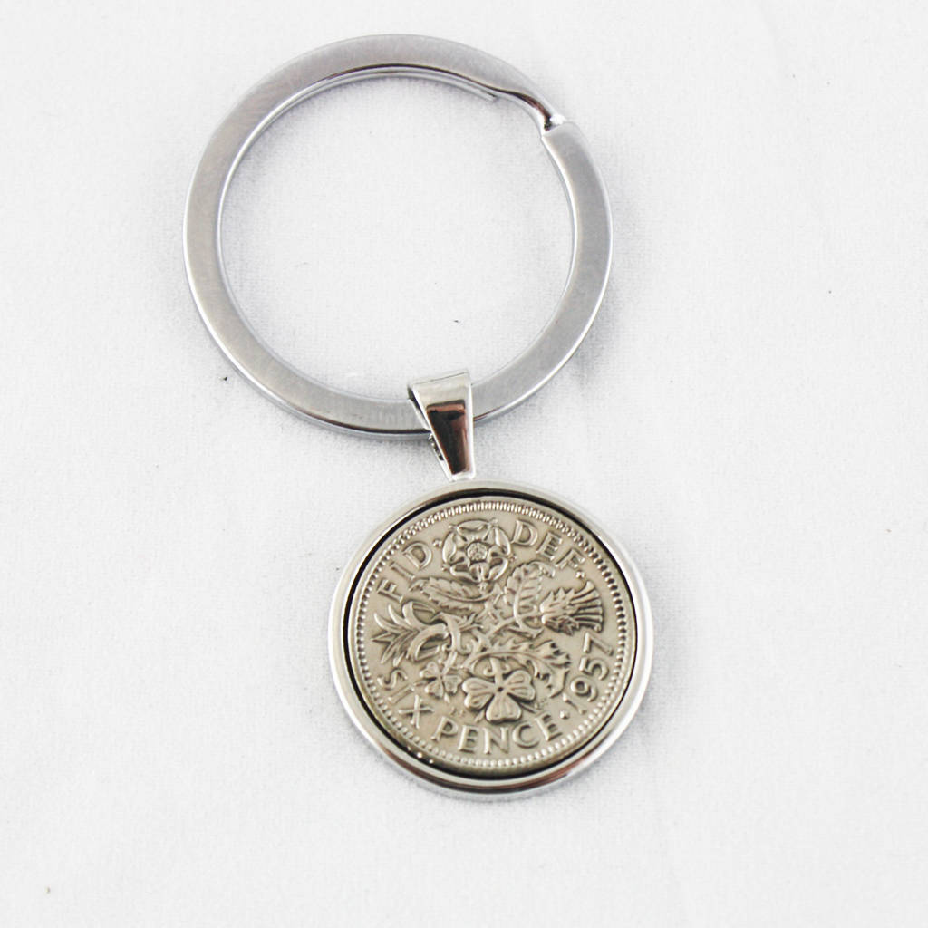 sixpence 1957 60th birthday coin keyring by ellie ellie ...