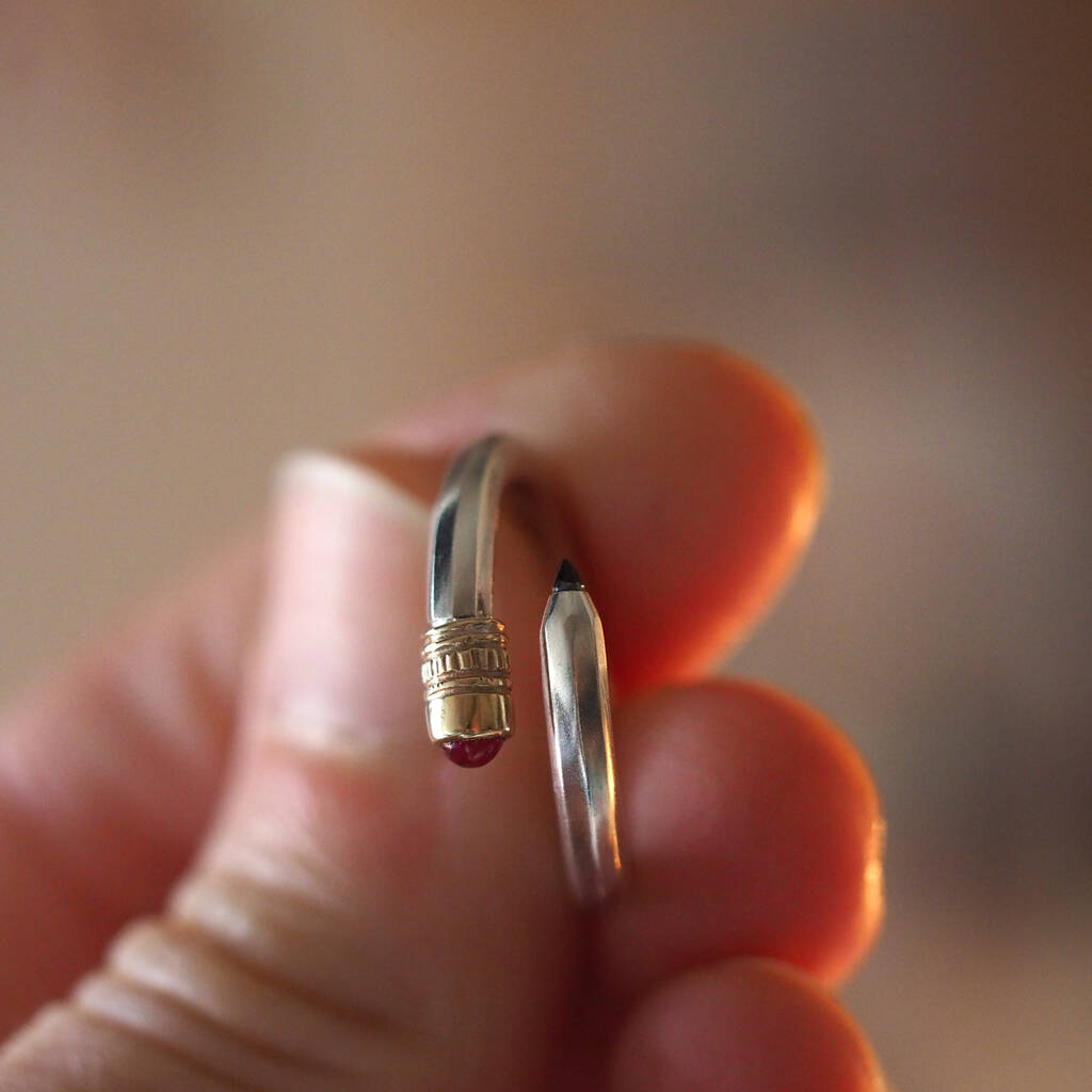 Pencil Ring Sterling Silver, Gold And Ruby By RockCakes ...