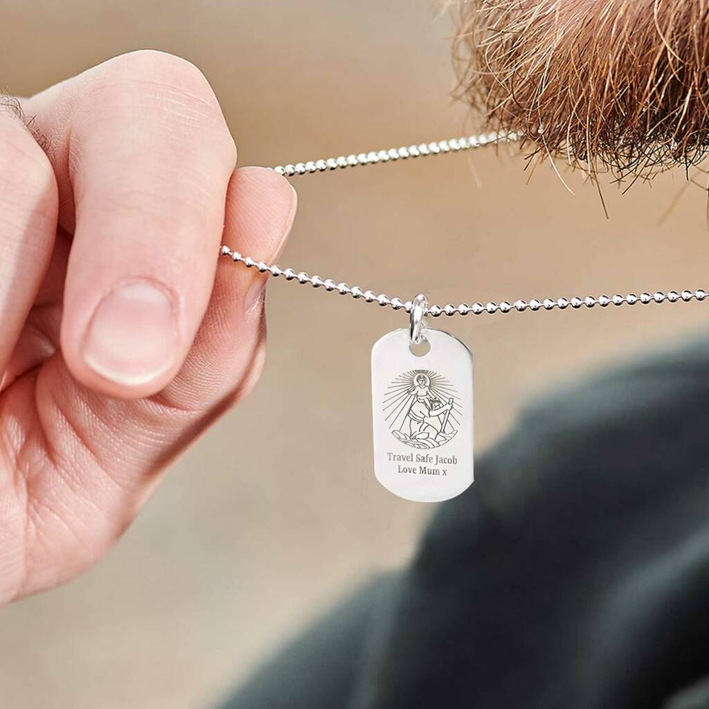 Skinny Dog Tag Personalised St Christopher Necklace By Scarlett Off The ...