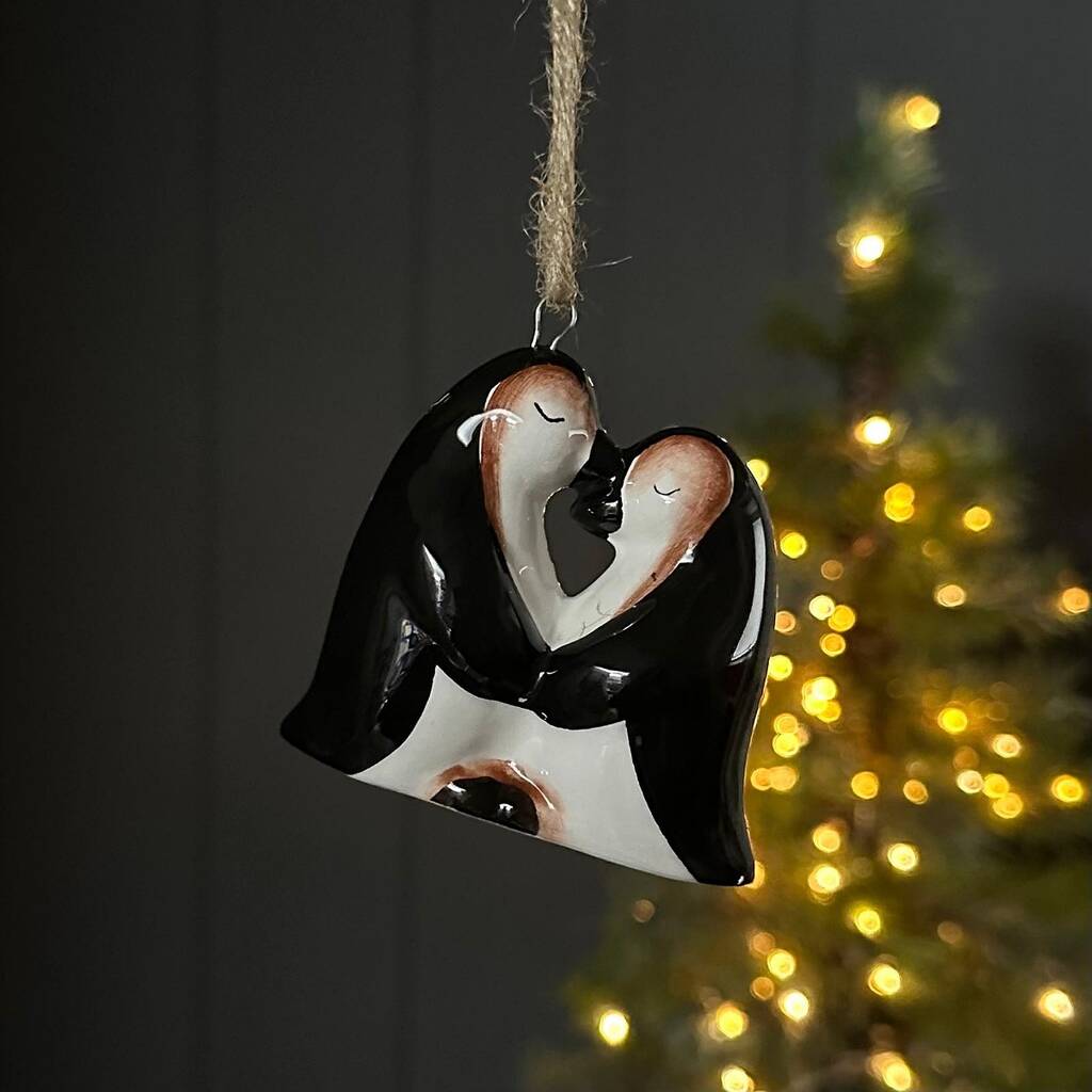 Ceramic Penguin Couple Hanging Christmas Decoration By Nest Gifts