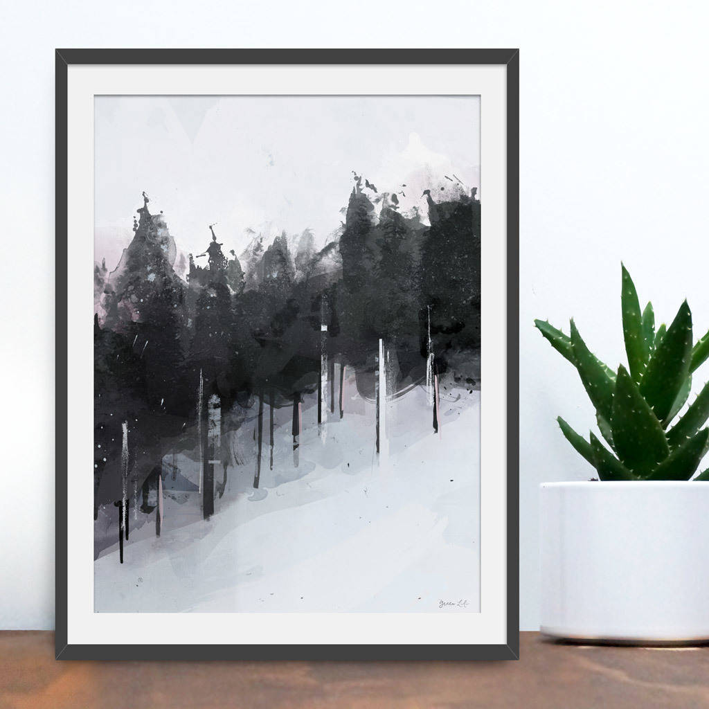 'winter trees' abstract scenic art print by green lili ...