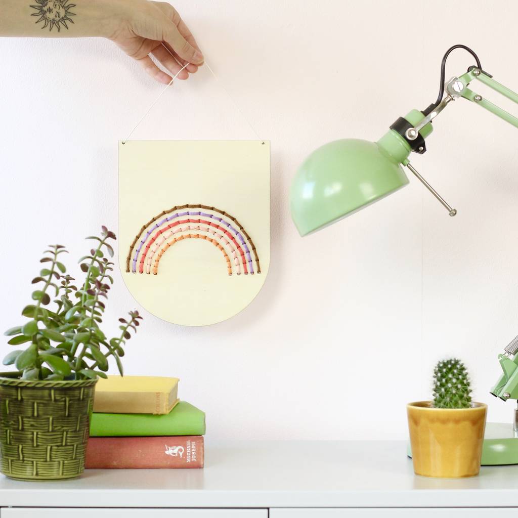 natural rainbow banner wall hanging embroidery kit by cotton clara ...