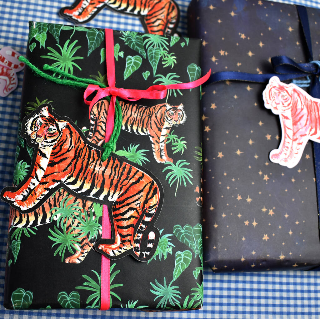 100% Recycled Set Of Four Tiger Gift Tags By Pin Paper Studio