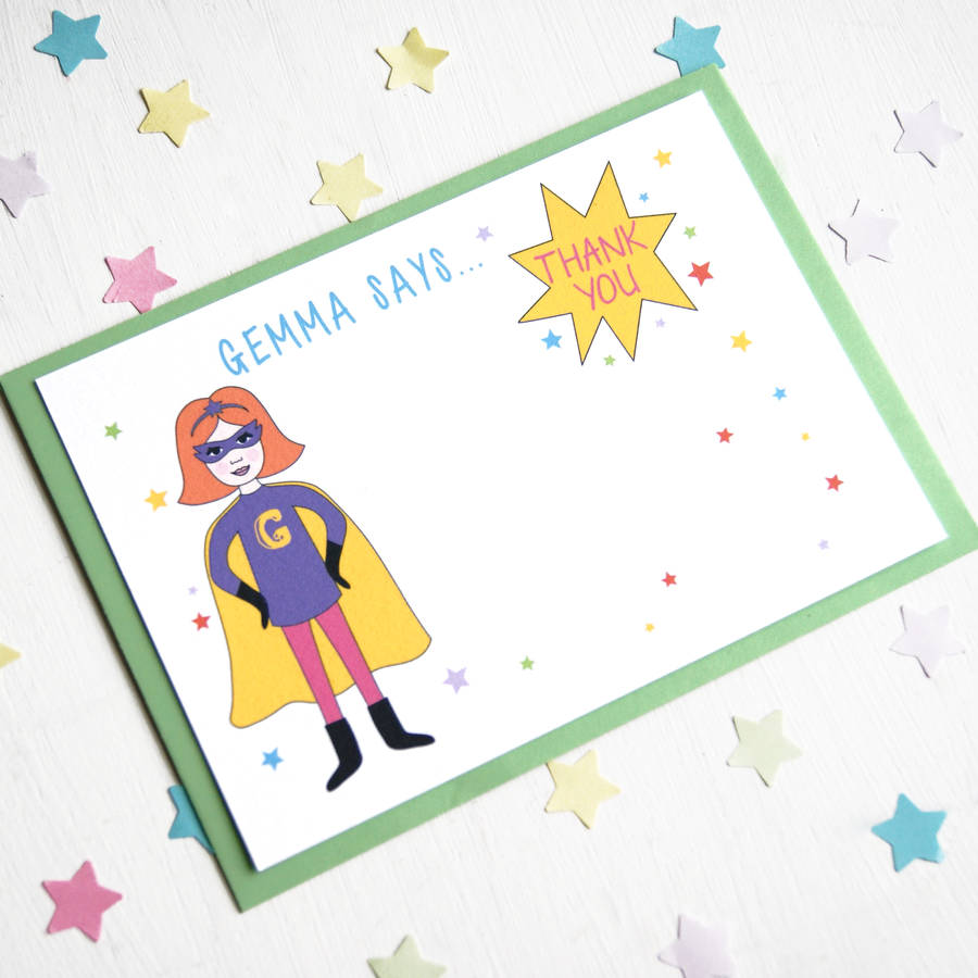 superhero girl personalised thank you note cards by superfumi ...