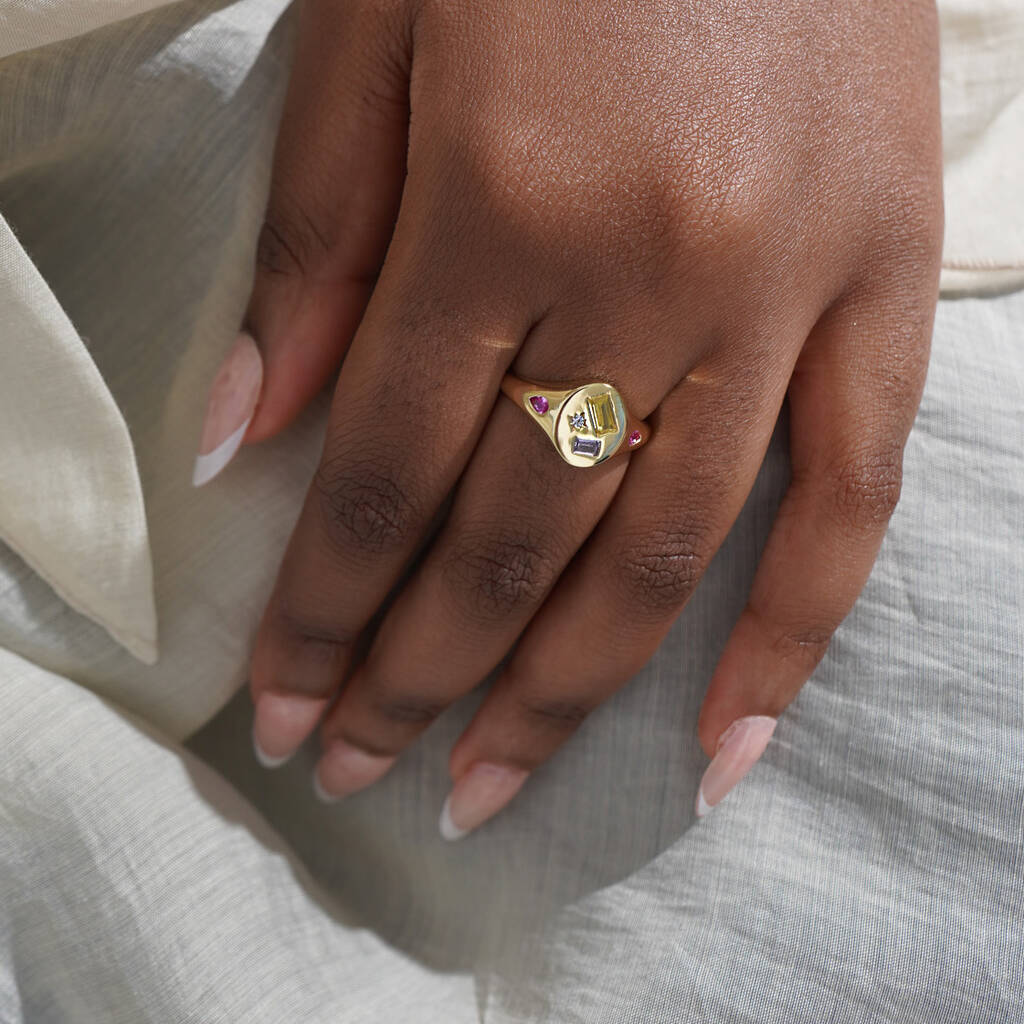 Multi Stone Jewelled Adjustable Signet Ring By Junk Jewels