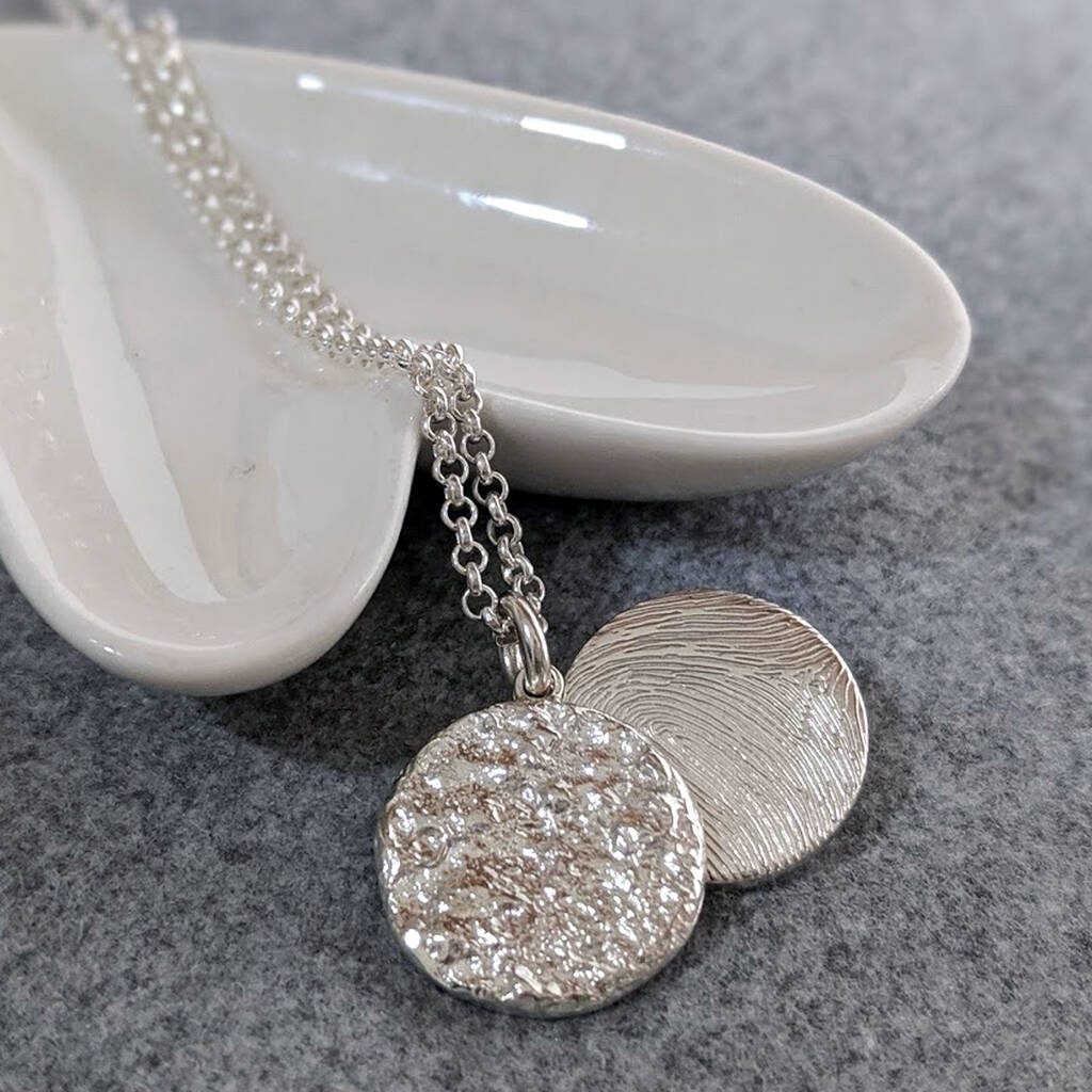 silver moon textured fingerprint locket by hold upon heart ...