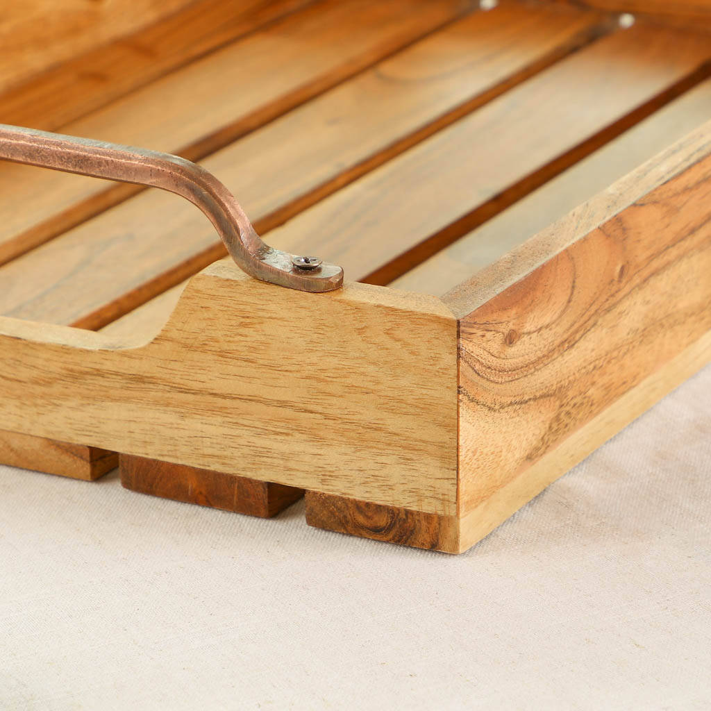 Acacia Wood Serving Tray With Handles By Dibor | notonthehighstreet.com