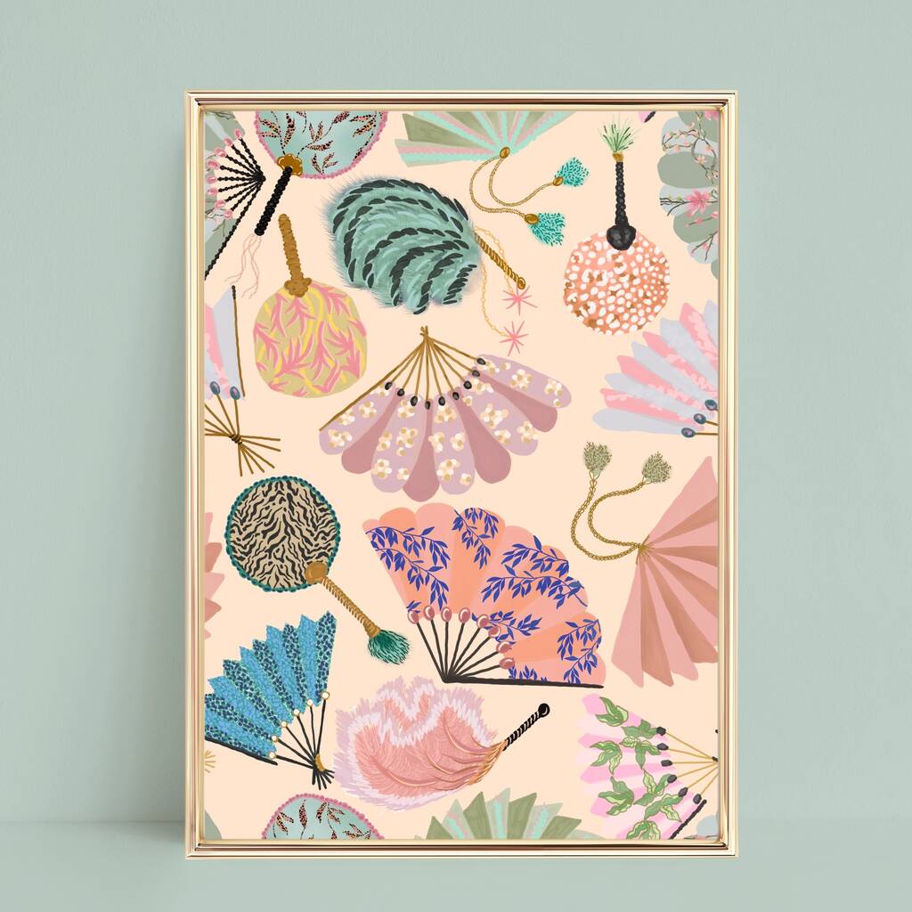 Pastel Vintage Illustrated Fans Art Print By Steph Pryor ...