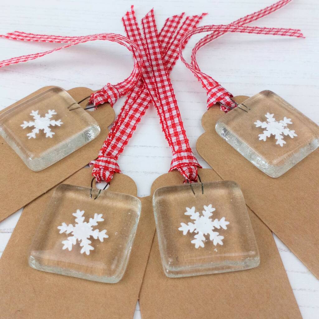 pack of four handmade glass snowflake gift tags by jessica irena smith ...