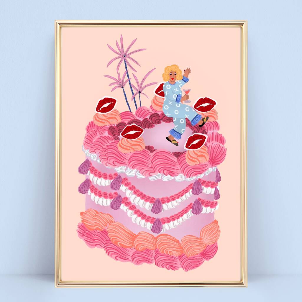 Personalised Lips Birthday Cake Illustration Art Print By Steph Pryor