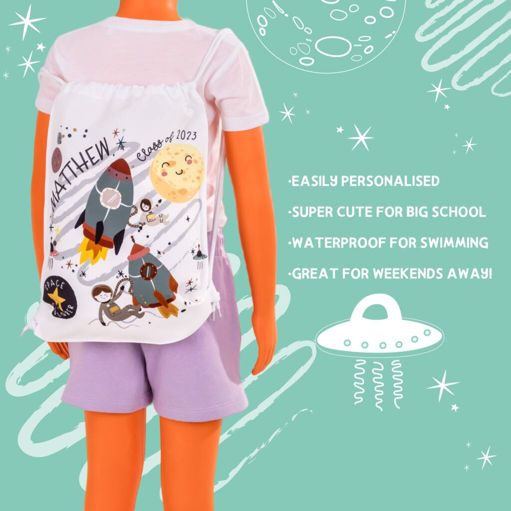 Space Rockets And Astronaut Personalised Kids Bag By The Gifting Knot ...