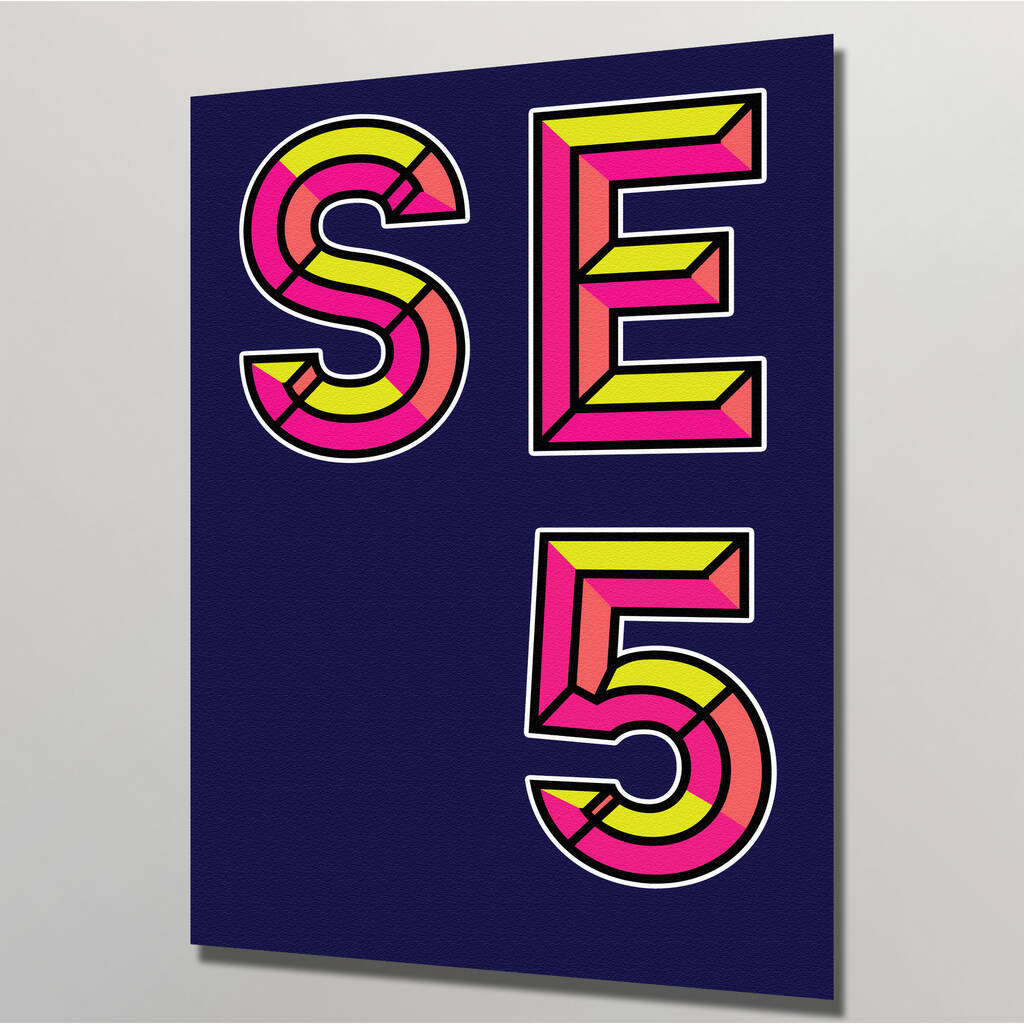Se5 London Postcode Neon Typography Print By EC Crafted Se5 London Postcode Neon Typography Print By EC Crafted