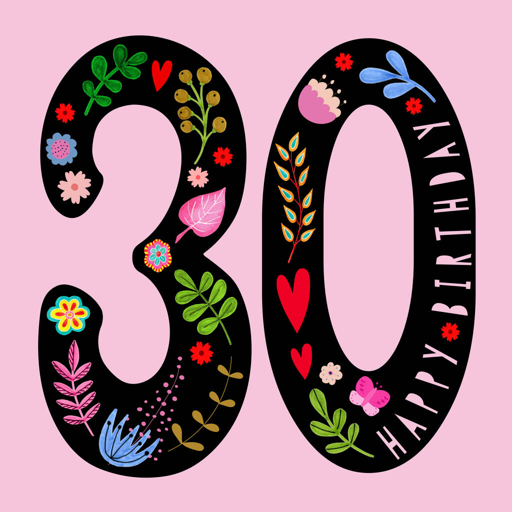 30th Birthday Card Folky Flowers By Sew Very English