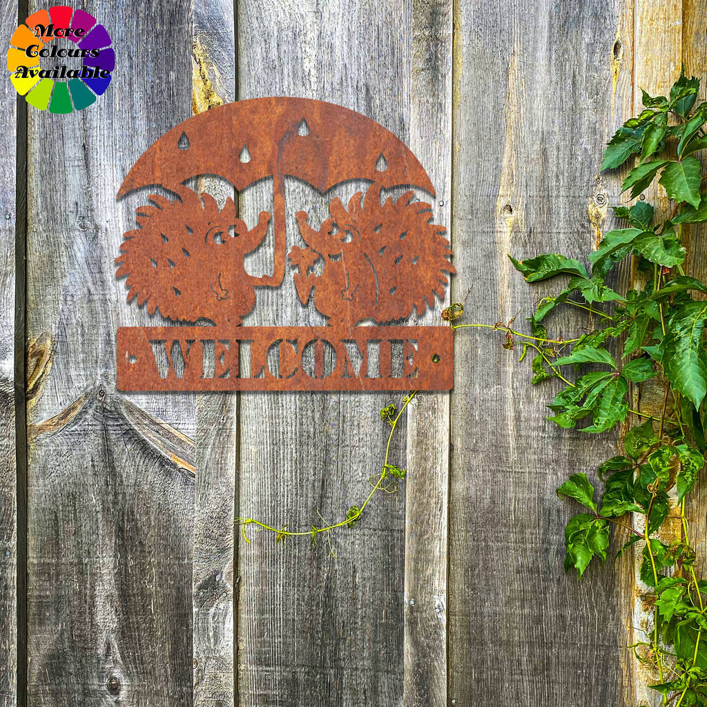 Metal Hedgehogs Welcome Sign Wall Decor Gift Idea By Duke Craft ...