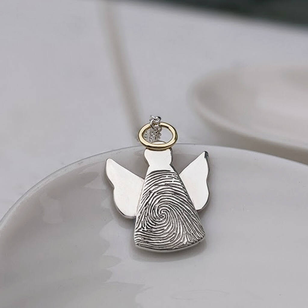 silver and gold fingerprint angel memorial necklace by hold upon heart ...