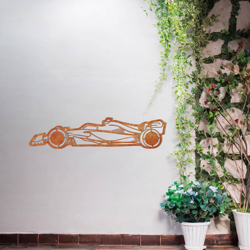 Metal Formula One Car Wall Art Racing Fan Garden Decor Gift By Duke Craft