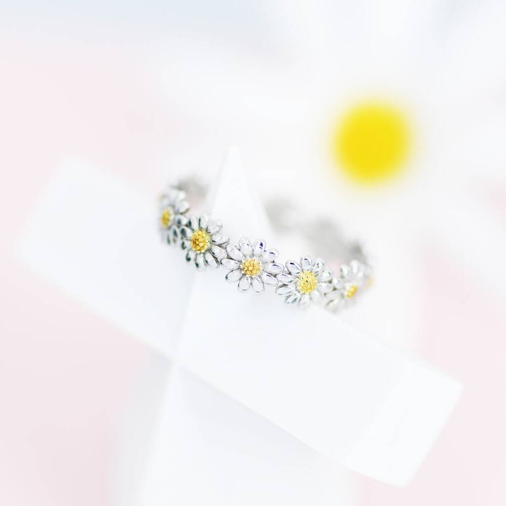 Sterling Silver Two Tone Daisy Infinity Ring By Silver Rain Silver
