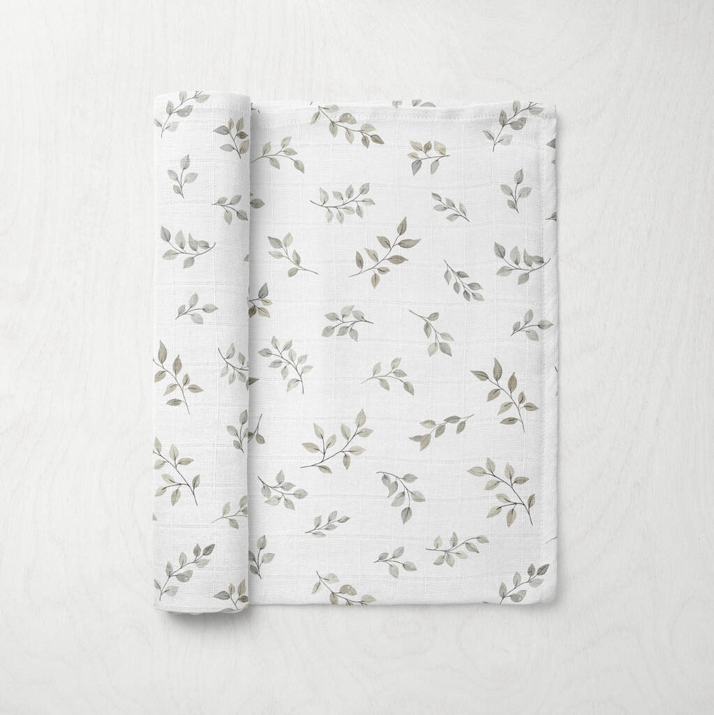 Luxury Grey Delicate Leaves Organic Bamboo Muslin Swaddle Blanket By ...