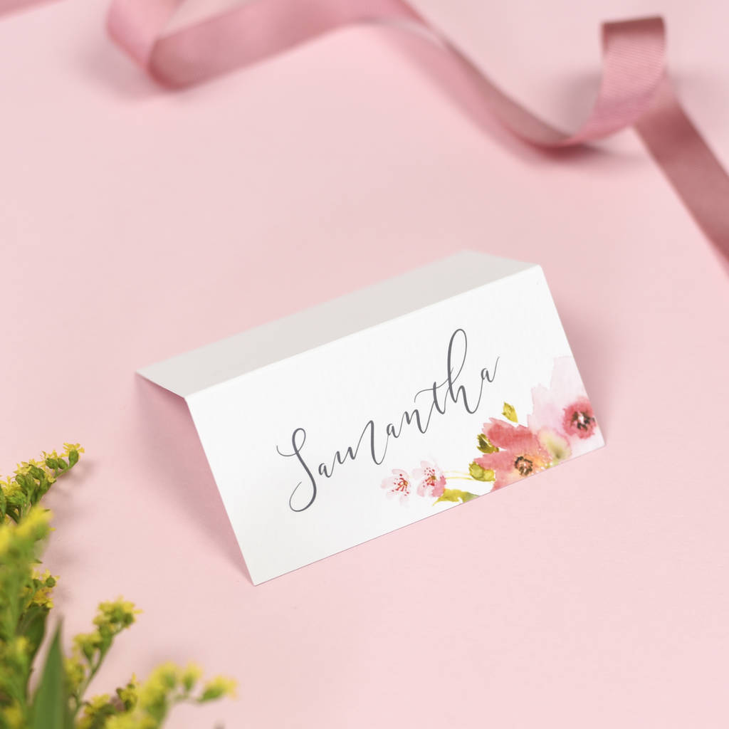 Juliette Watercolour Floral Wedding Name Place Cards By Project Pretty 
