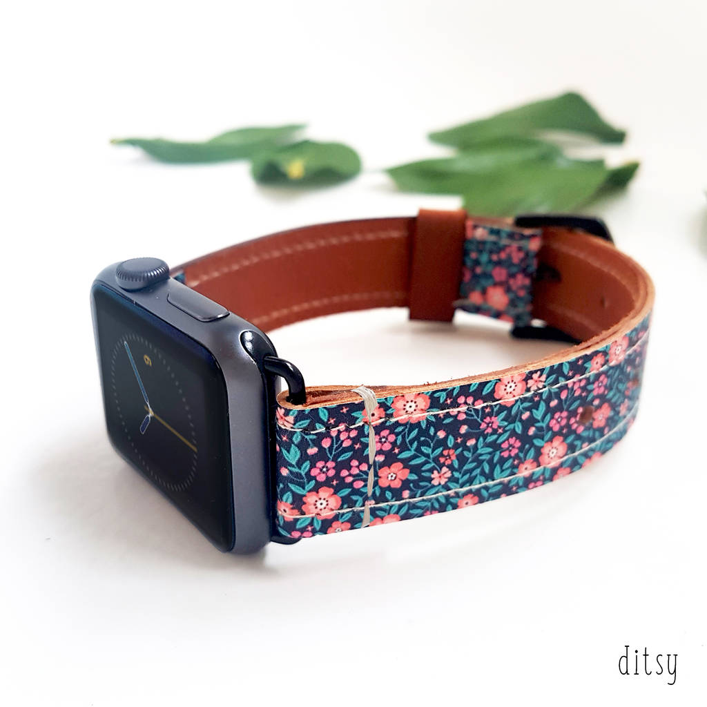 apple handmade leather strap floral by buckle and cog ...