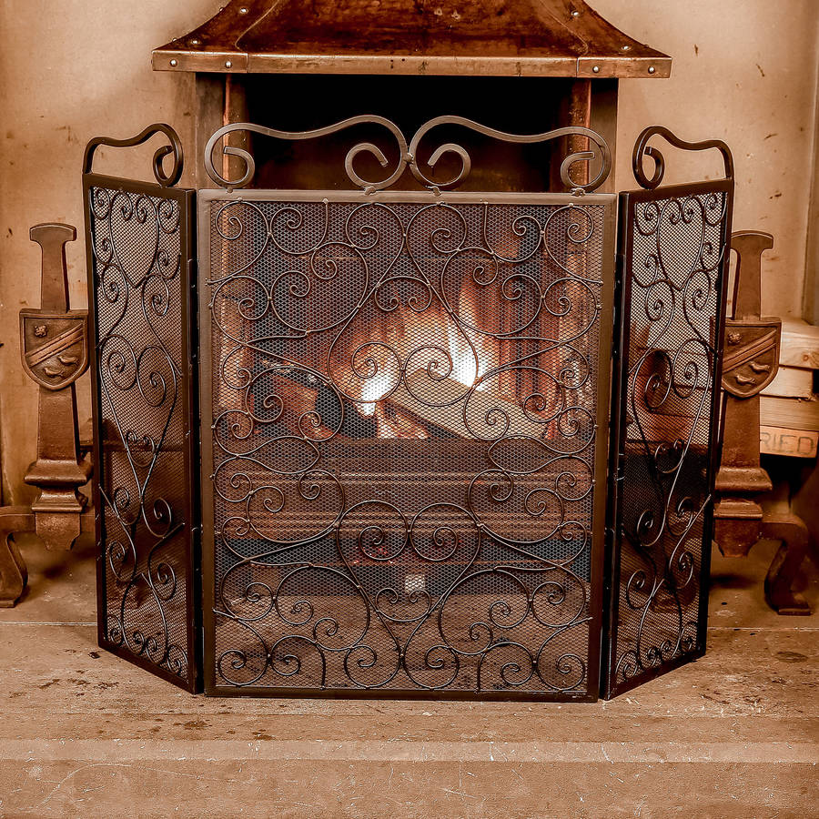ornate scrolled design fire screen and spark protector by dibor ...