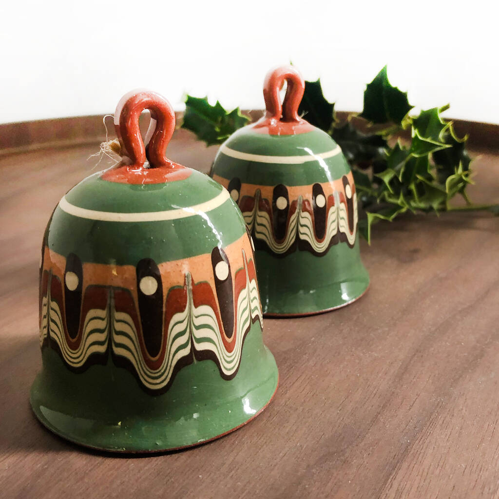 Handcrafted Ceramic Bells In Green Colour, Set Of Two By The Tottem ...