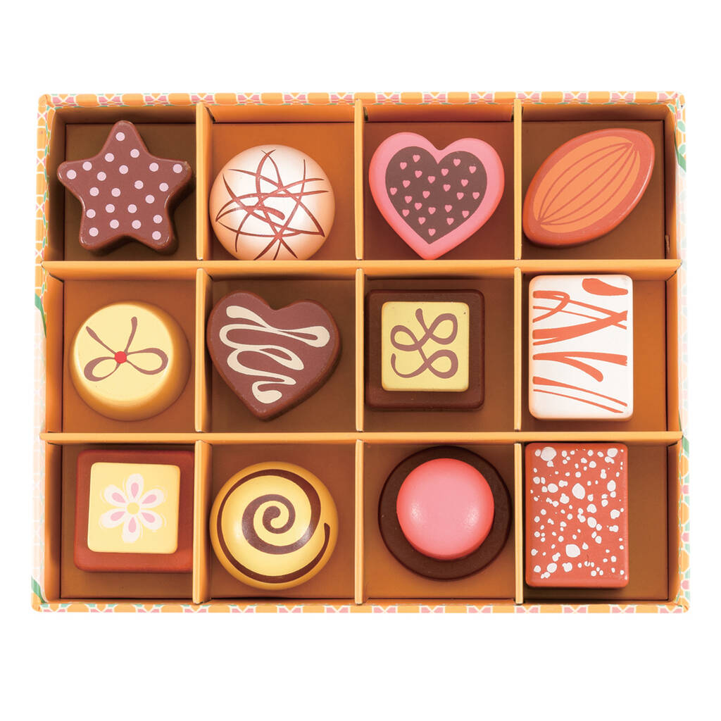Wooden Chocolate Box, 12 Piece Play Food Set With Box By Bee Smart ...