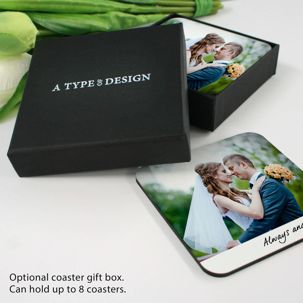 Personalised Photo Coasters Set Of Four With Text By A Type Of Design
