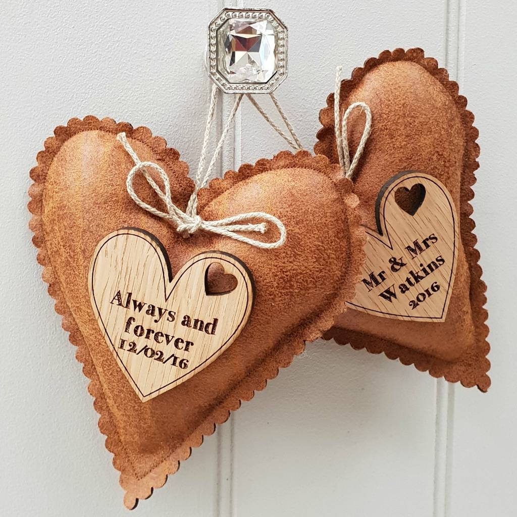 3rd Wedding Anniversary Leather Heart With Oak Message By Little Foundry