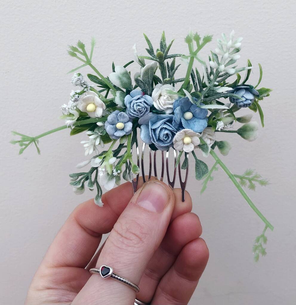 Dusky Blue Flower Hair Comb By Zoe’s Blooms | notonthehighstreet.com