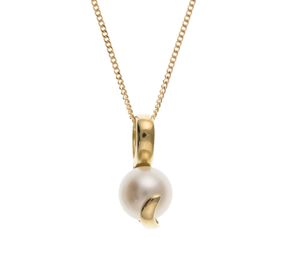 solid 9ct gold single pearl pendant necklace by lily & roo ...