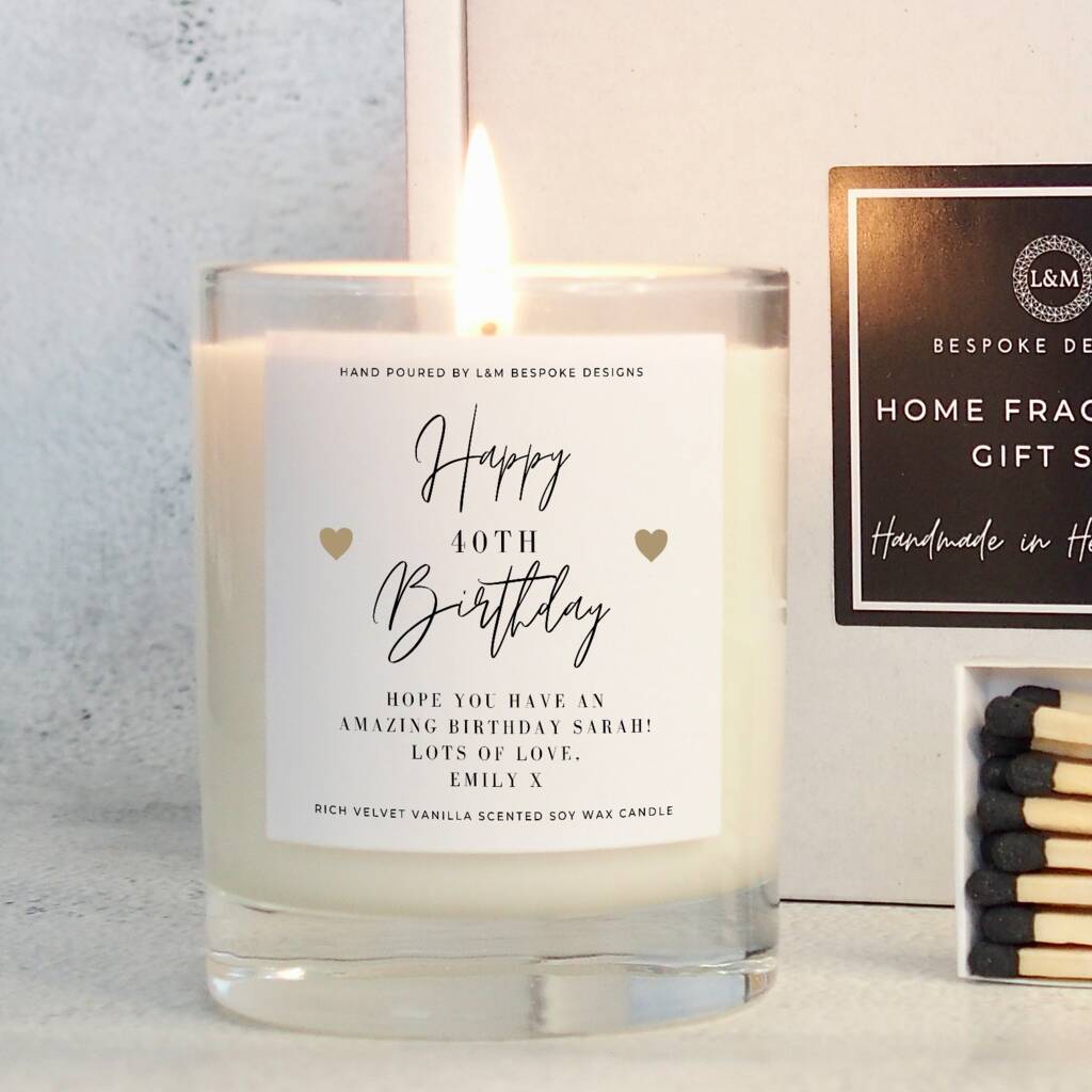 40th Birthday Gift Set Personalised Candle Set By L&M Bespoke Designs