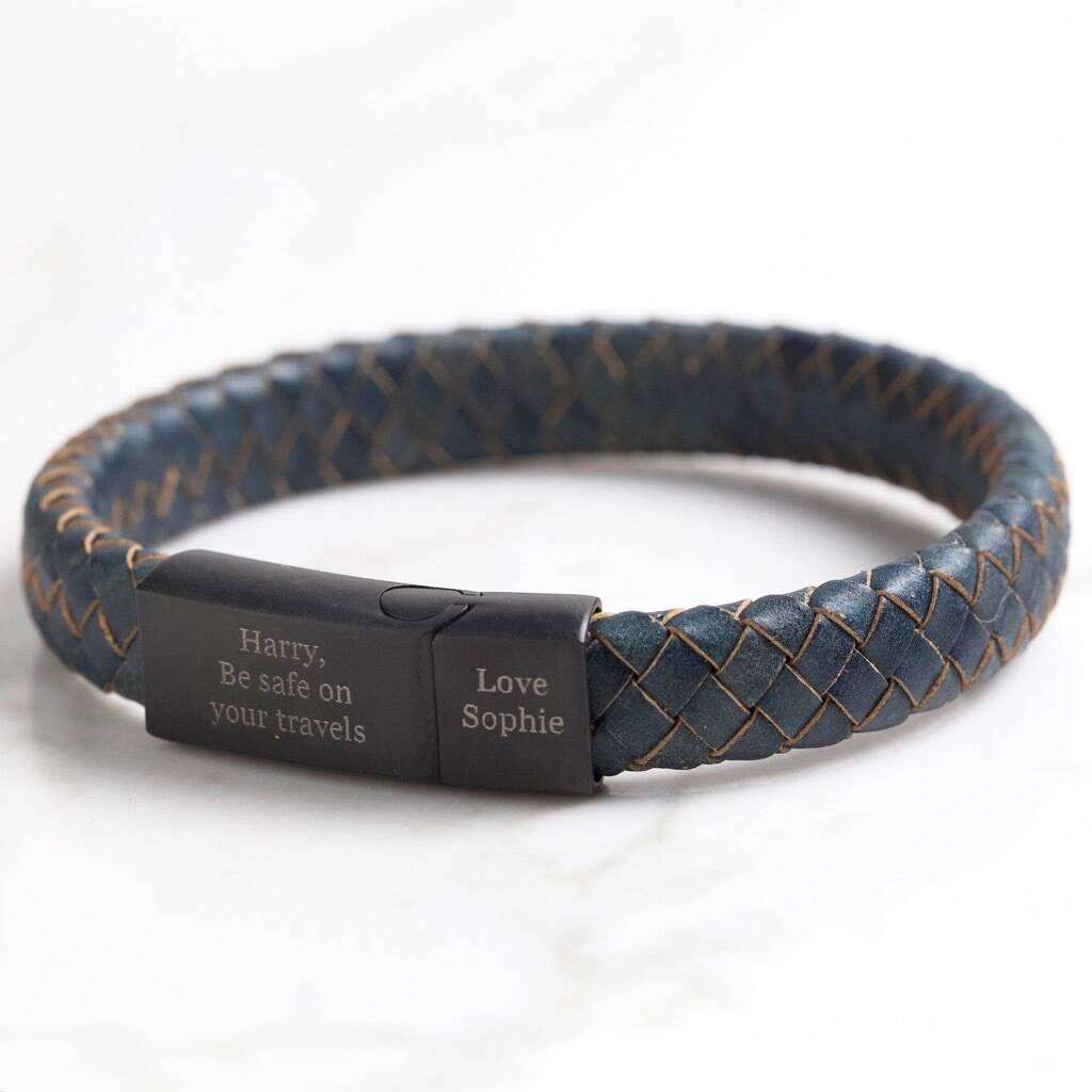 men's personalised antiqued woven leather bracelet by lisa angel ...