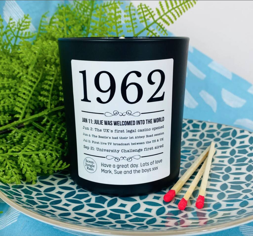 Personalised 60th Birthday Timeline Candle By The Fire Shack ...