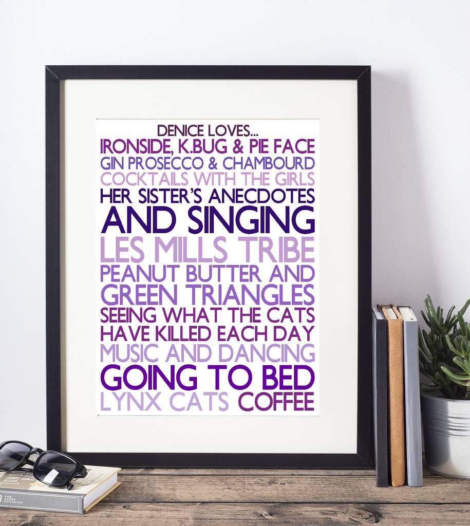 Personalised 'Favourite Things' Framed Print By Rael & Pappie ...
