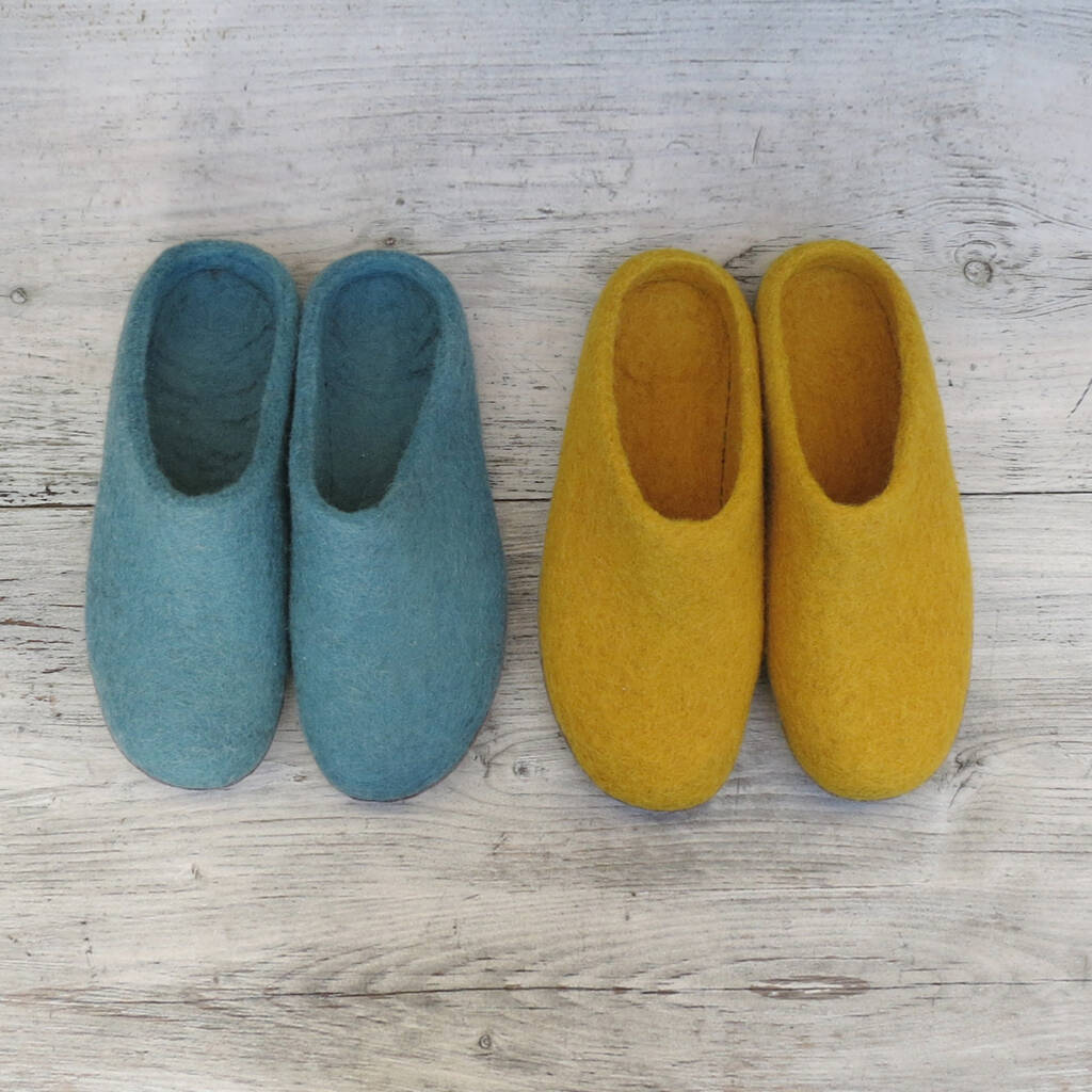 fair trade handmade eco felt mule slippers suede sole by aura que ...