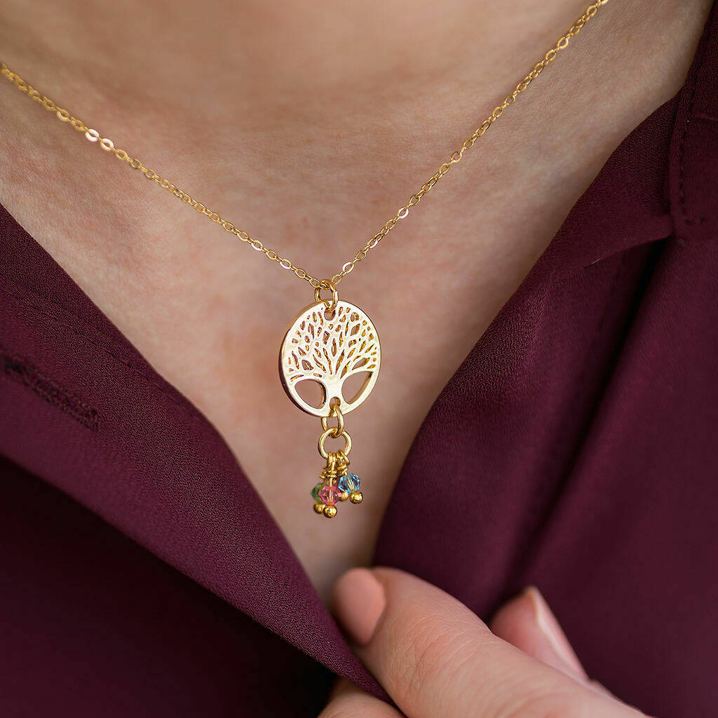 Gold Plated Family Tree Charm Necklace With Birthstones By Joy By Gold Plated Family Tree Charm Necklace With Birthstones By Joy By