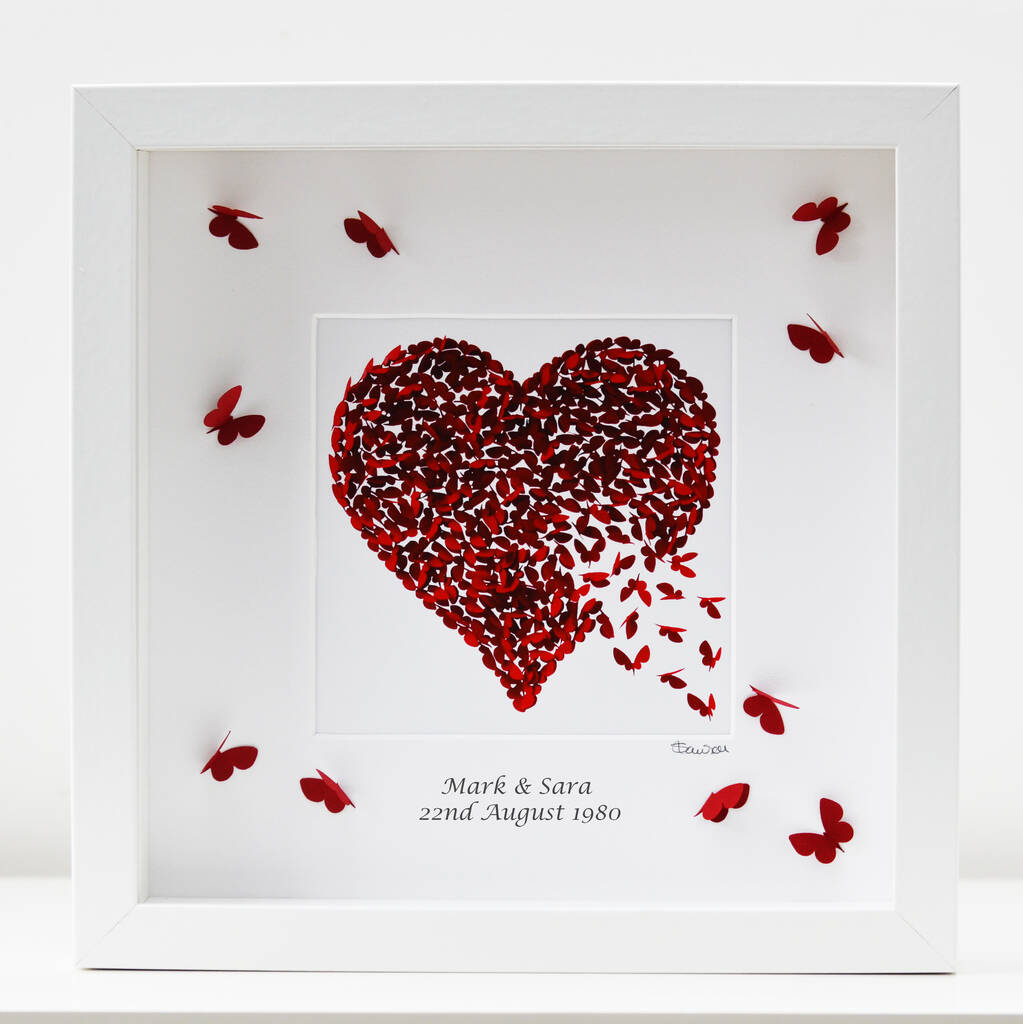 Butterfly Ruby Wedding Anniversary Heart. Personalised By Inkywool ...