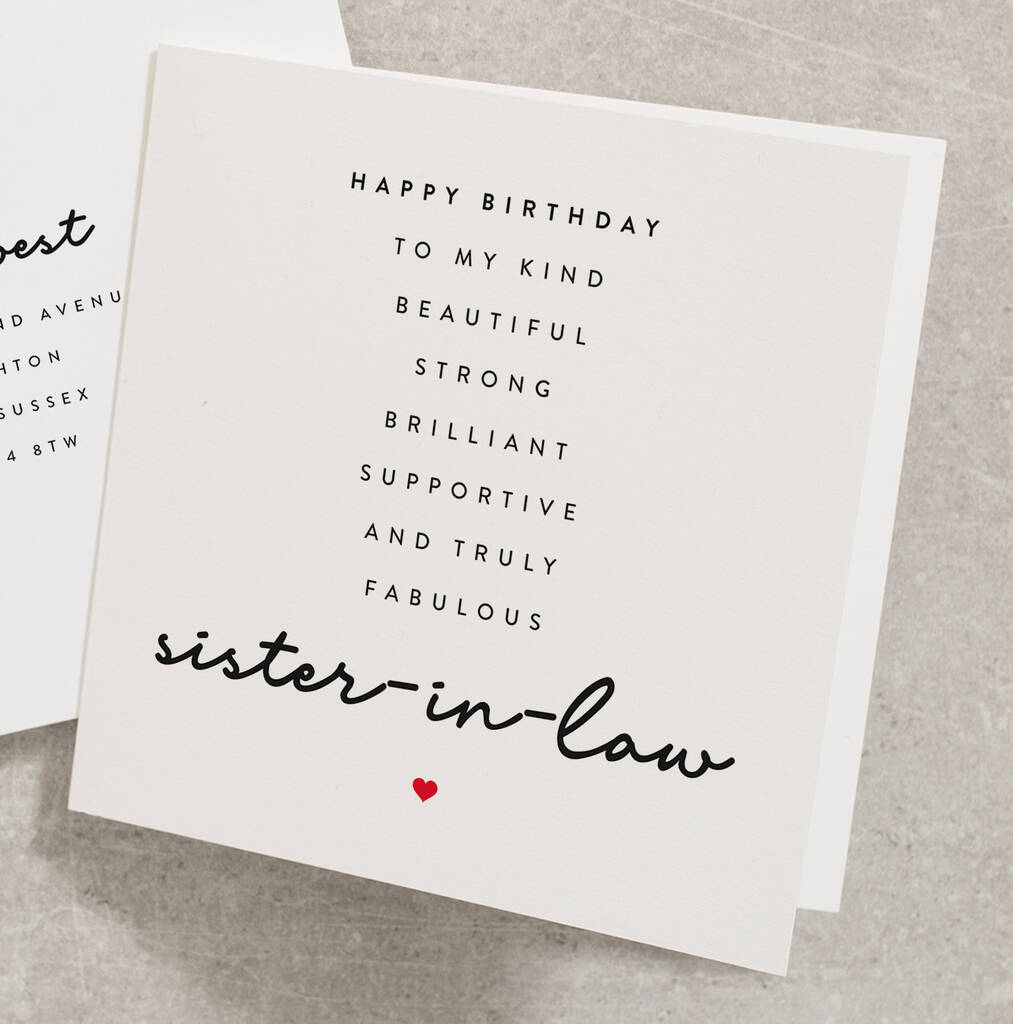 Special Poem Birthday Card For Sister In Law By Twist Stationery 