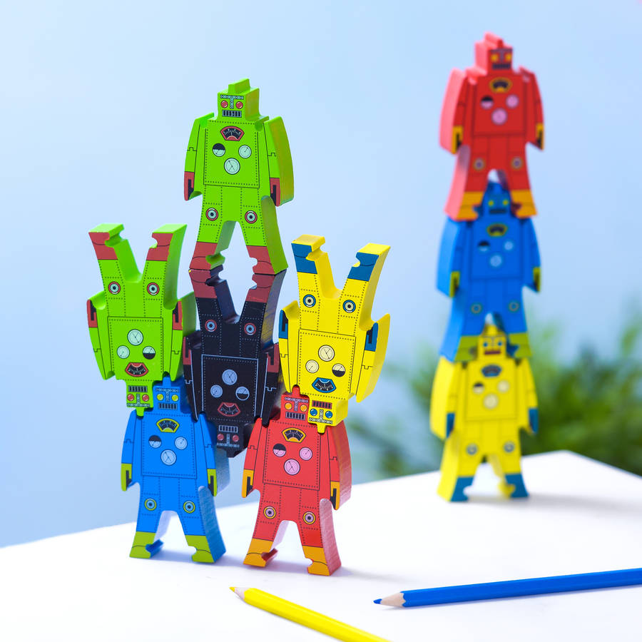 wooden stacking robots by when i was a kid | notonthehighstreet.com