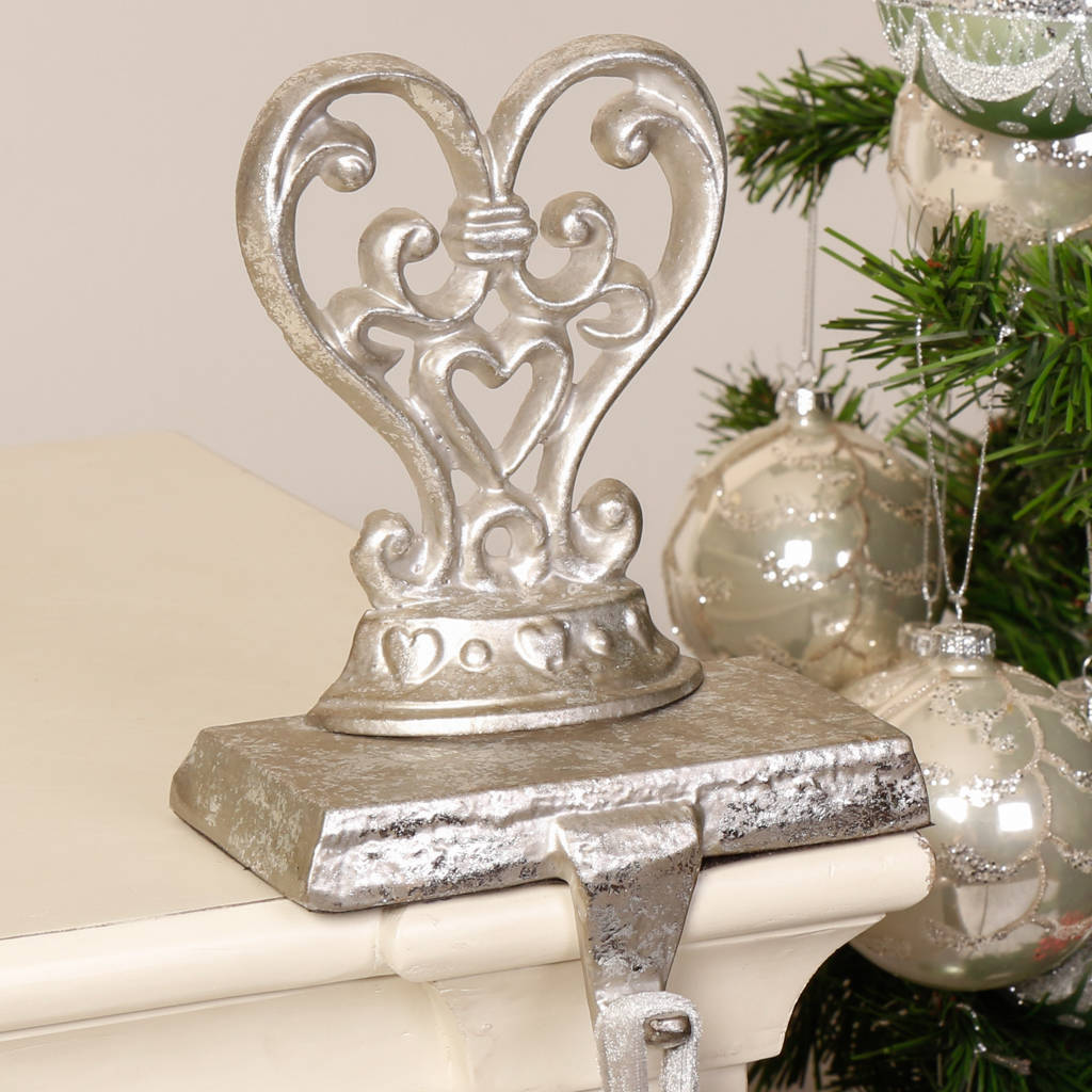 antique silver heart cast iron stocking holder by dibor ...
