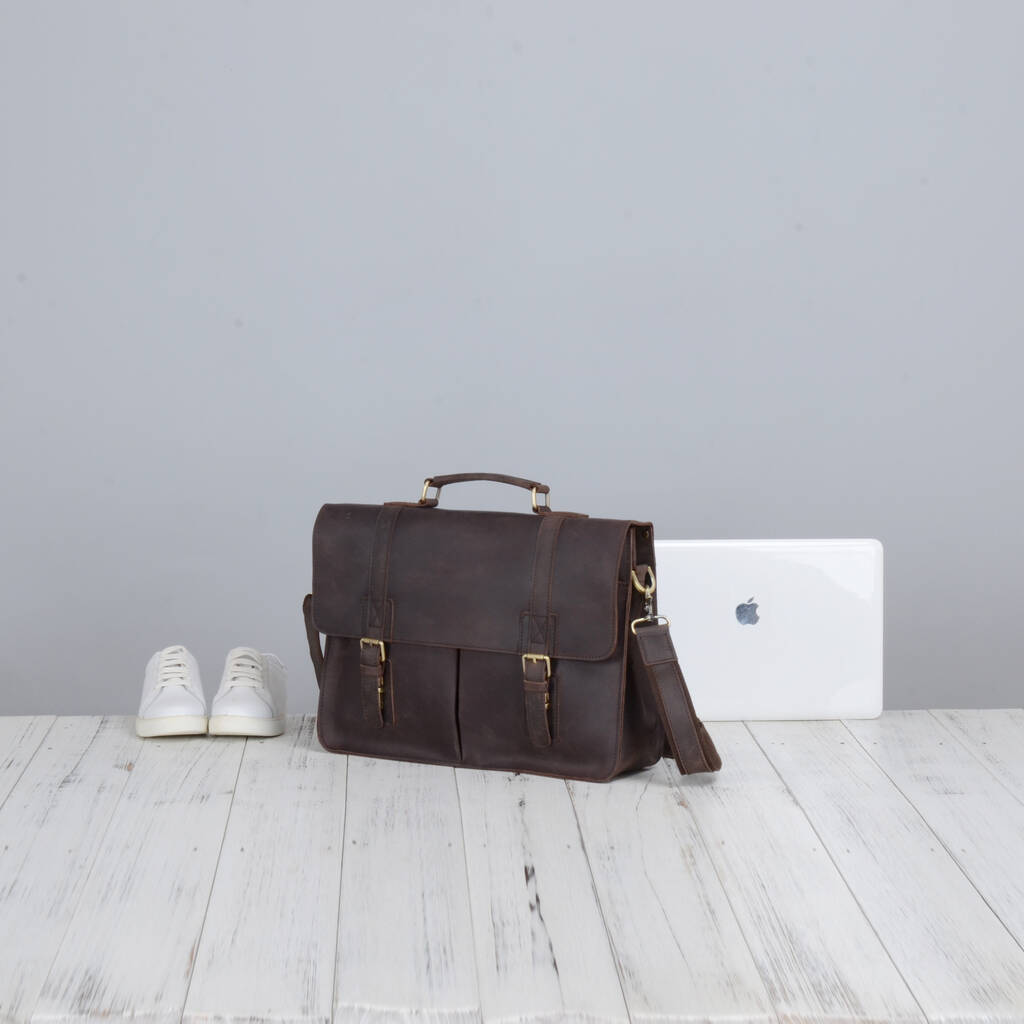 Worn Look Genuine Leather Briefcase Bag By EAZO | notonthehighstreet.com